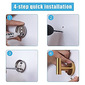 stusgo 4 Packs Matte Brass Finish Towel Hook for Wall Modern Gold Towel Hook Coat Hooks Robe Hooks SUS304 Stainless Steel Bathroom Towel Hooks