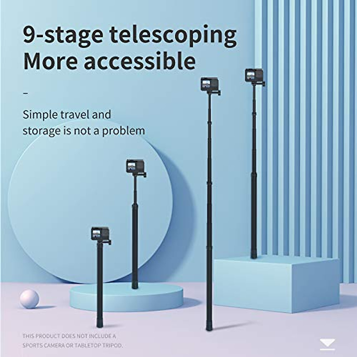 TELESIN G2 118"/3 Meters Long Selfie Stick Pole for GoPro Max Mini Hero 11 10 9 8 7 6 5, Insta 360 One R X2 X3 Go 2, DJI Action 2 3 Osmo Pocket, 6 Lengths Extension Carbon Fiber Monopod Accessories