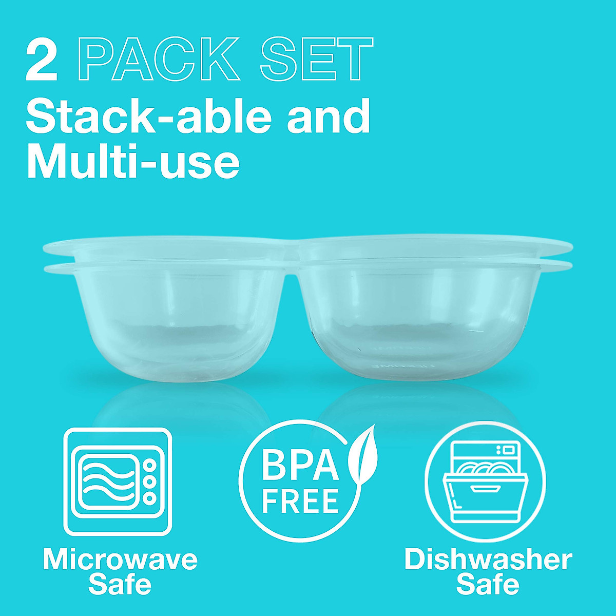 Plastic Double Bowls for Kids, BPA Free Toddler Children Adults Cereal Soup Snack Salad Pasta Bowl Microwave Dishwasher Safe Unbreakable Ecofriendly Stackable Divided Dish (2)
