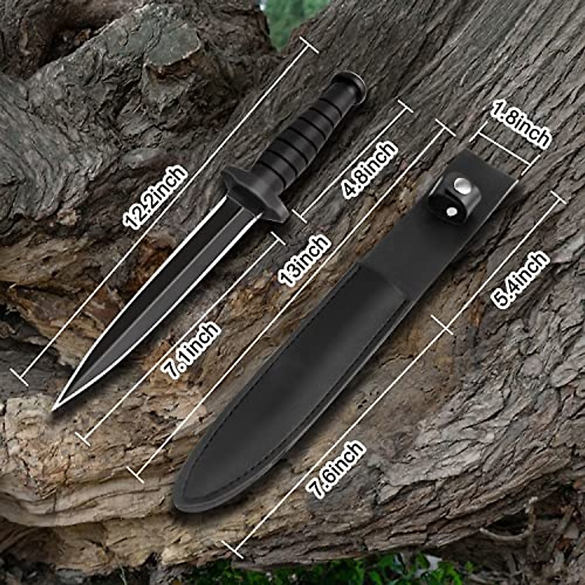 liuliang1 12.2'' EDC Straight Edge Tactical Bowie Knife with Sheath Survival Hunting Tactical Combat Knife for Outdoor Camping , Fishing Black
