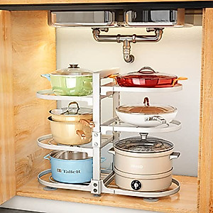 PXRACK Pots and Pans Organizer for Cabinet, 6 Tier Snap-on and Adjustable Pan Organizer Rack for Under Cabinet, Pot Organizer for Kitchen Organization & Storage, Rustproof Pot Lid Organizer, White