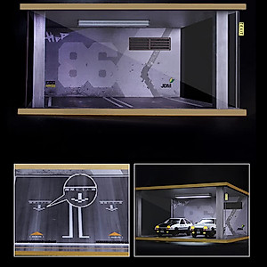 1/18 Scale Model Car Display Case - 1:18 Car Garage Display Case with Clear Acrylic Cover and LED Lighting for Die-Cast Cars, 2 Parkings 86