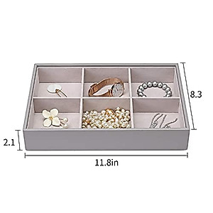 Vlando Miller Jewelry Tray-Six compartment,Multiple Color Combinations, Large Capacity Multi-Layer Design and Fashion(Grey)
