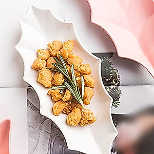 KOWMcp Dinner Plates Leaf-Shaped Plate for Household Use, for Sushi, French Fries, Fruits, Vegetables, Pasta (Color : Pink)