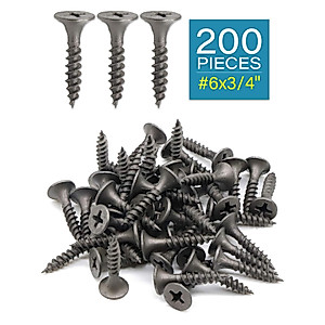 IMScrews 200pcs #6 x 3/4" Flat Head Phillips Drywall Screws, Fine Thread, Sharp Point Sheetrock Wood Screws, Carbon Steel, Gray Phosphate