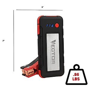 VECTOR SS6LV 1200 Peak Amp Lithium Jump Starter Battery Booster, USB-A(2.1 Amps), USB-C(3.1 Amps), Power in & Out, LED Work Light, & Heavy Duty Powder Coated Clamps