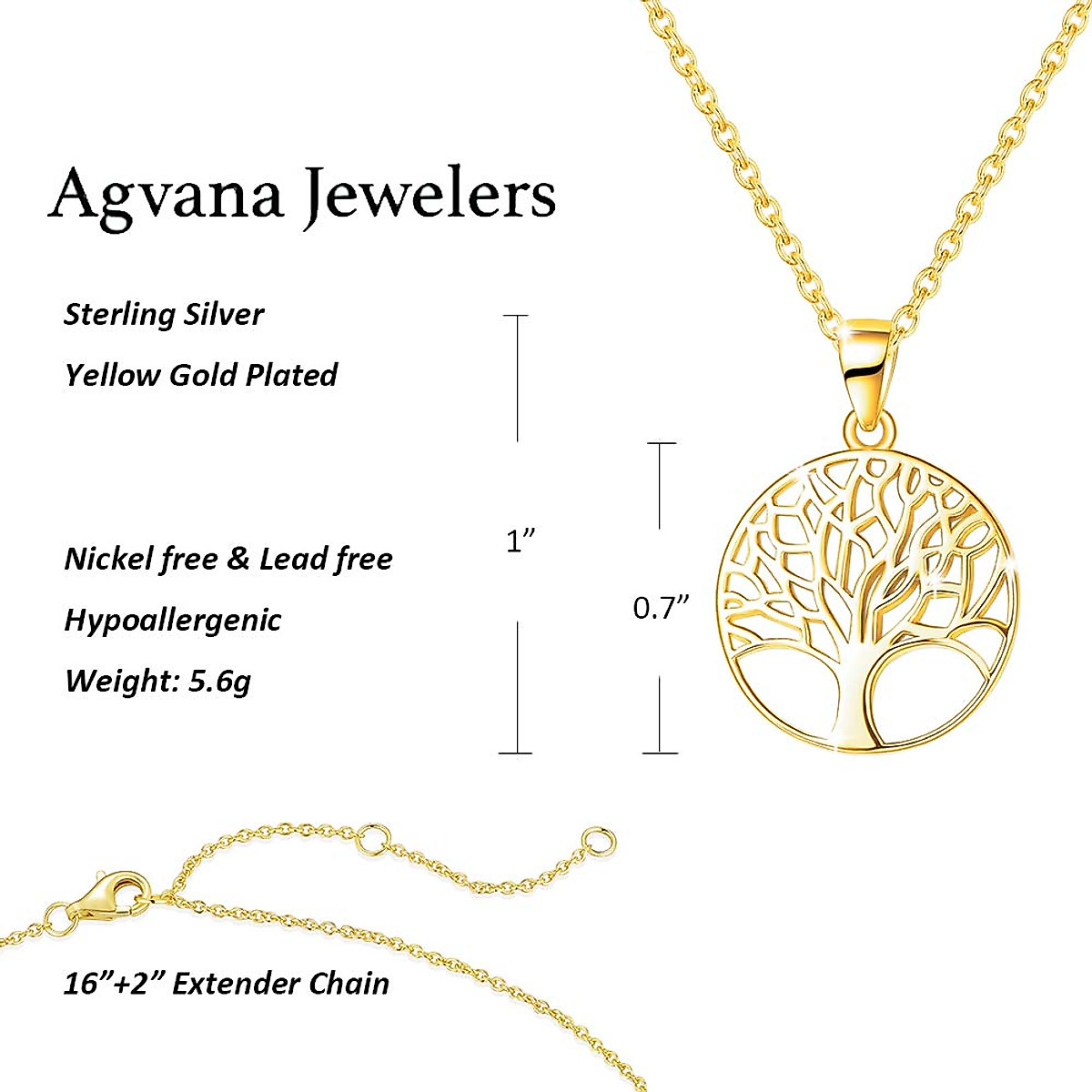 AGVANA Gold Plated Sterling Silver Tree of Life Pendant Necklace for Women Dainty Family Tree Necklace Anniversary Jewelry Birthday Gifts for Women Mom Wife Lover Grandma Her