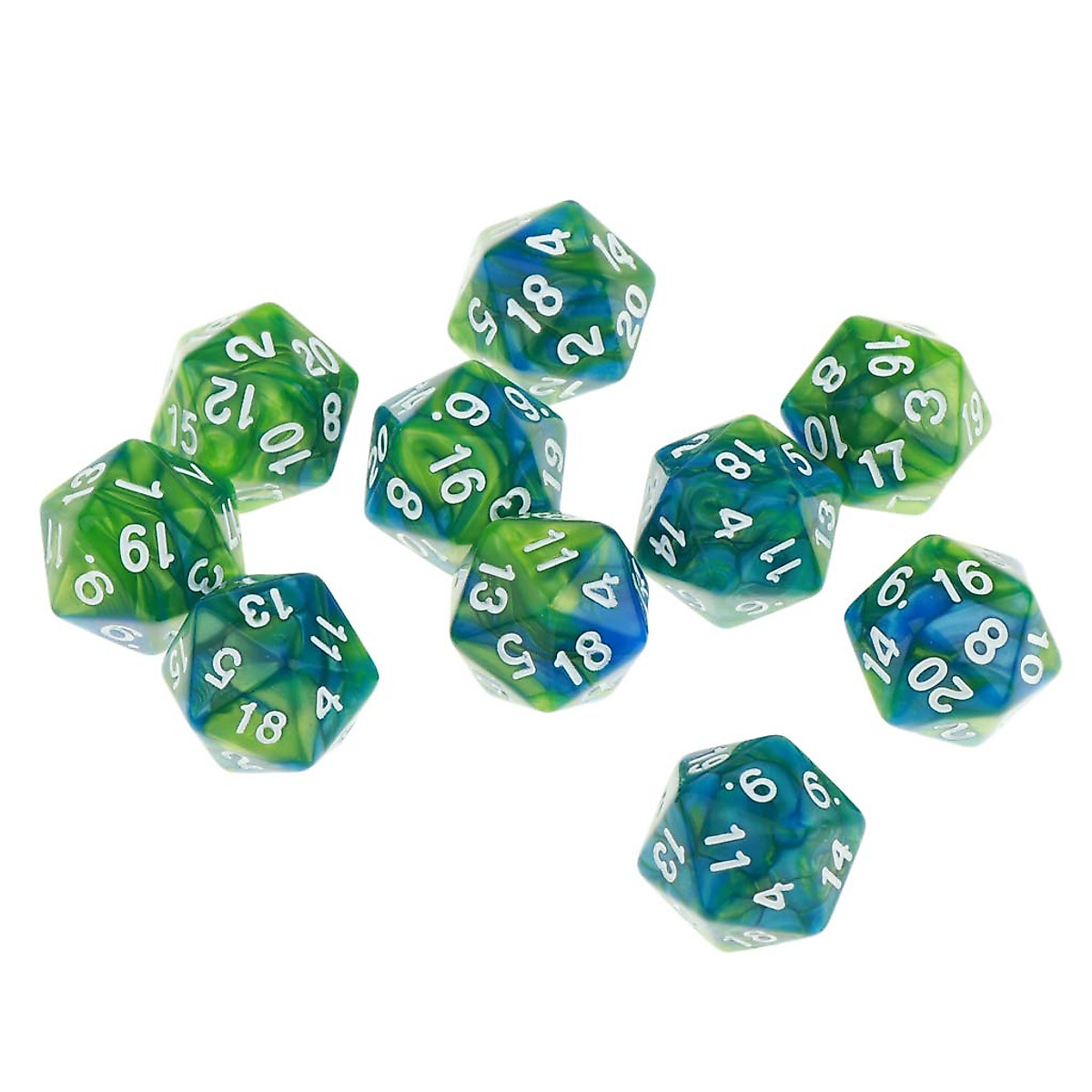 MonkeyJack 10pcs 20 Sided Dice D20 Polyhedral Dice for Dungeons and Dragons Game Role Playing Game Green Purple