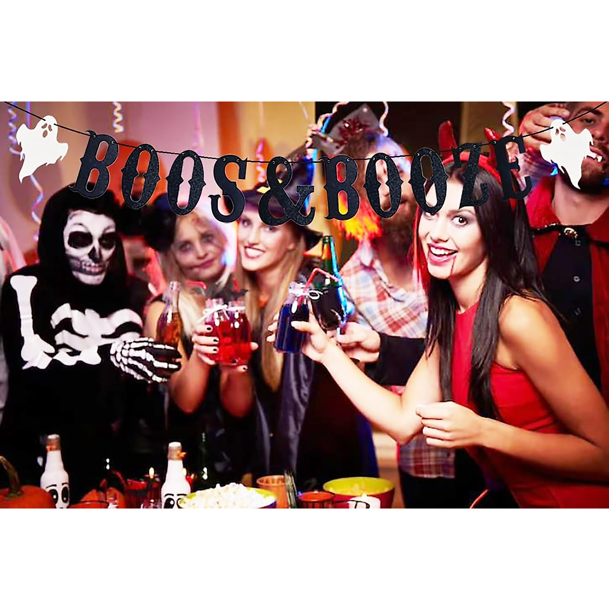 Black Halloween Boos & Booze Banner, Black Glittery Halloween Party Banner for Hocus Pocus Party Decorations, Halloween Bachelorette Party Decorations,Boos and Booze Decor