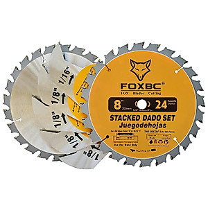 FOXBC 8" Carbide Stacking Dado Blade Set for SawStop, Jet, Dewalt, Bosch Saw - 14 Pieces