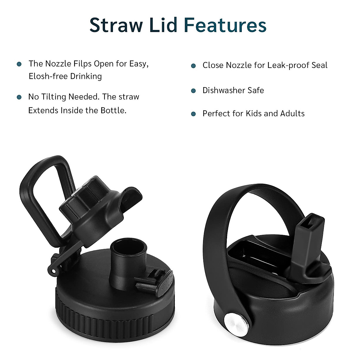 Insulated Water Bottle With Straw 32oz, Sports Water Bottle 1 Liter, Reusable Wide Mouth Vacuum 18/8 Stainless Steel Thermos Flask, Double Wall, BPA-Free (Deep Blue & Black, 32oz)