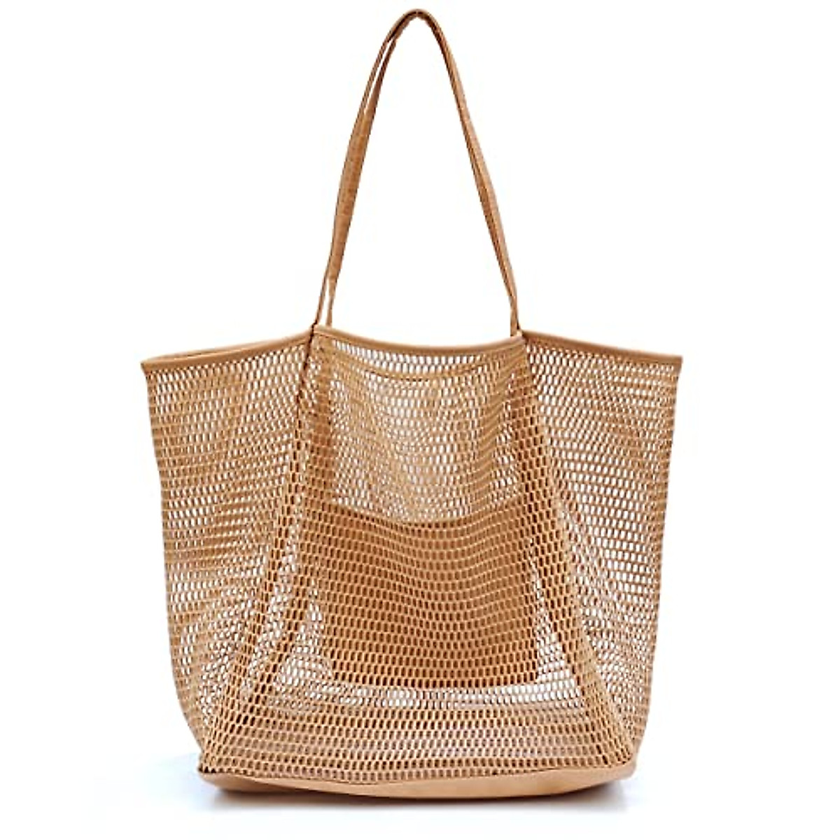 Mesh Beach Tote Womens Shoulder Handbag (Tan, Black)
