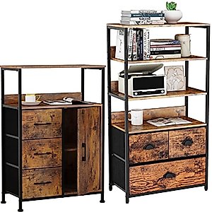 4-Tier Storage Shelf Unit with 3 Drawers, 2 Tiers Shelves Wood Floor Cabiet with Sturdy Frame