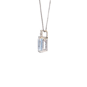 Gin & Grace 14K White Gold Genuine Emerald Cut 1.35 Ct Aquamarine & Natural Diamond (I1,I2) Big Cocktail Pendant for Women