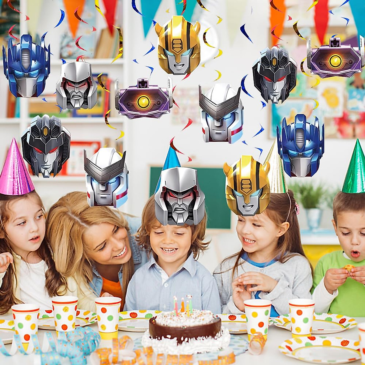 ADRICH Cartoon Robot Party Supplies 12*Hanging Swirls for Cartoon Robot Birthday Decorations, Kids Boys and Girls for Birthday Party Decorations Happy Theme.