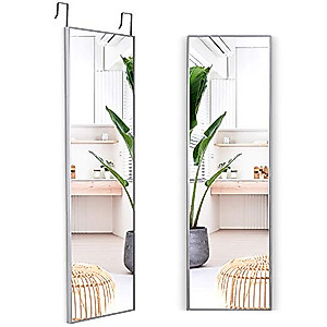 LVSOMT Full Length Mirror, 47"x14" Full Body Mirror, Wall Mounted Mirror, Over The Door Hanging Mirror, Long Mirror for Bedroom Living Room Locker Room, Aluminium Alloy Frame (Silver)