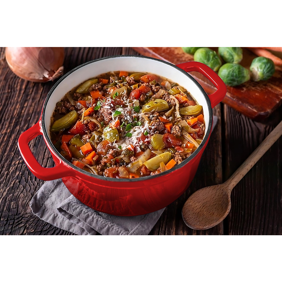 Healthy Choices 3 Qt Small Enameled Cast Iron Dutch Oven Pot with Lid, Mini Dutch Oven for Sourdough Bread Baking, Enamel Coating Cookware, Christmas Gift for Mom, Oven Safe upto 500° F, Red