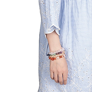 LOYALLOOK 8-12Pcs Natural Gemstone Chakra Crystal Healing Chip Gemstone Stretch Bracelets Tumble Polished Align Chakras/Conquer Fear/Increase Communication Reiki