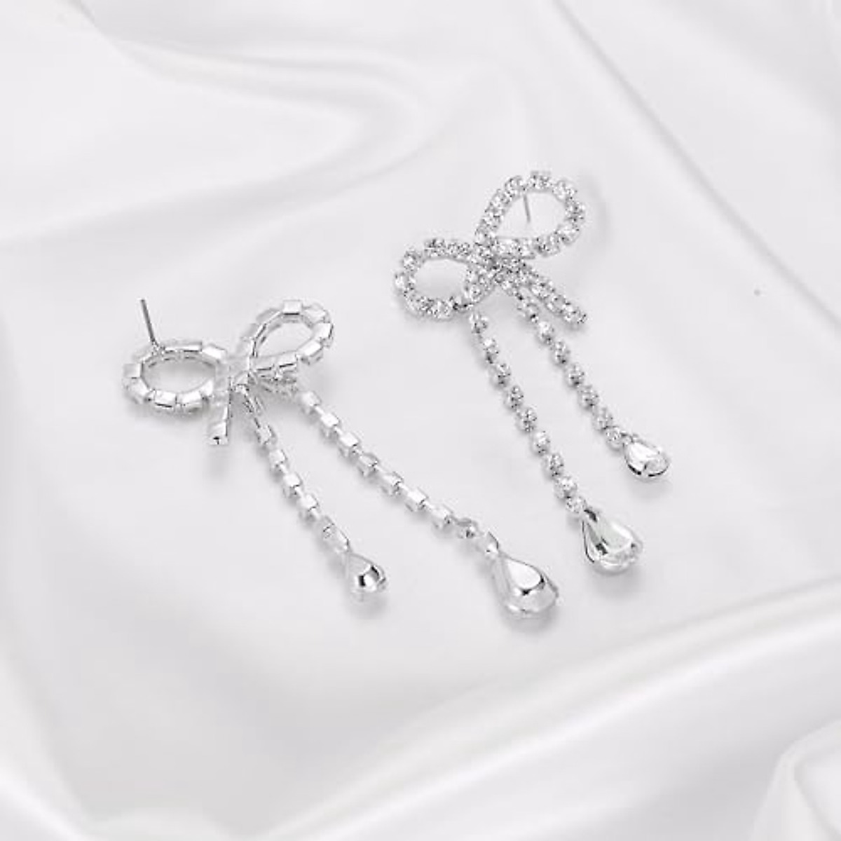 FAUTHENTICUTE Silver CZ Drop Earring for Women, Bow Drop Earrings
