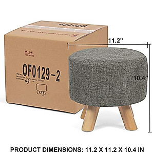 Asense Round Ottoman Foot Rest Linen Fabric Padded Seat Pouf Ottoman with Non-Skid Wooden Legs