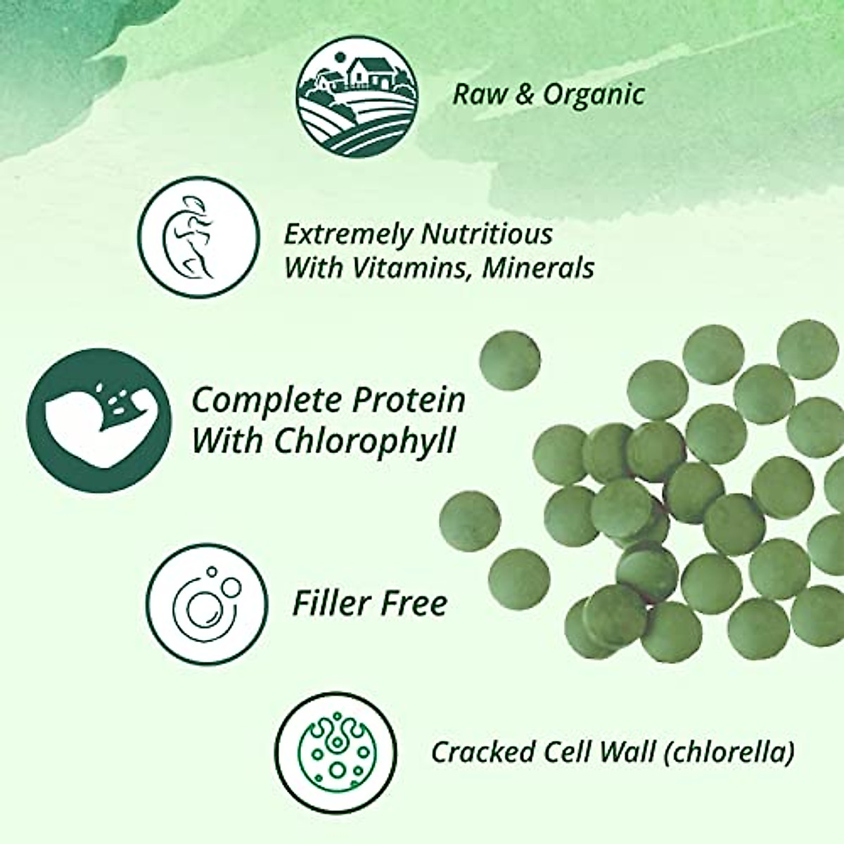Chlorella Tablets Mega-Pack 1000 Tablets Cracked Cell, Raw, Non-GMO. 100% Pure Chlorella Pyrensoidosa. Green Superfood. High Protein, Chlorophyll & Nucleic acids. No preservatives or fillers