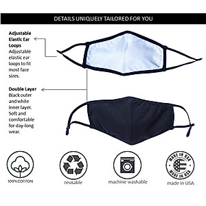 Simlu 6 Pack Premium Fabric Face Mask Reusable with Adjustable Elastic, 2 Layer,Cotton, Breathable, Nose Wire Black Cloth face Mask Washable Fits Men Women and Kids Made In USA