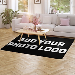 EXYLANOR Personalized Area Rugs with Logo Customized with Photo Text Name Carpets Custom Soft Door Mats Decorative Home Garden Office, Black, 60x40 Inch
