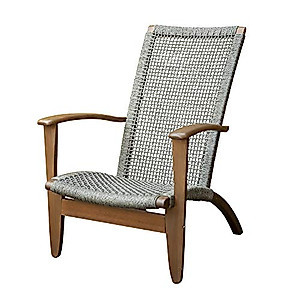 Teamson Home PT-OF0013 Eucalyptus Solid Wood Patio Arm Modern Rope Hand Weaving High Back Club Chair for Outdoor Garden Backyard, Gray