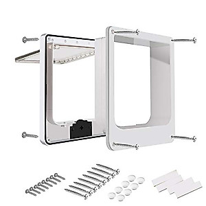 CEESC Cat Doors, Magnetic Pet Door with Rotary 4 Way Lock for Cats, Kitties and Kittens, Upgraded Version (Medium, White)