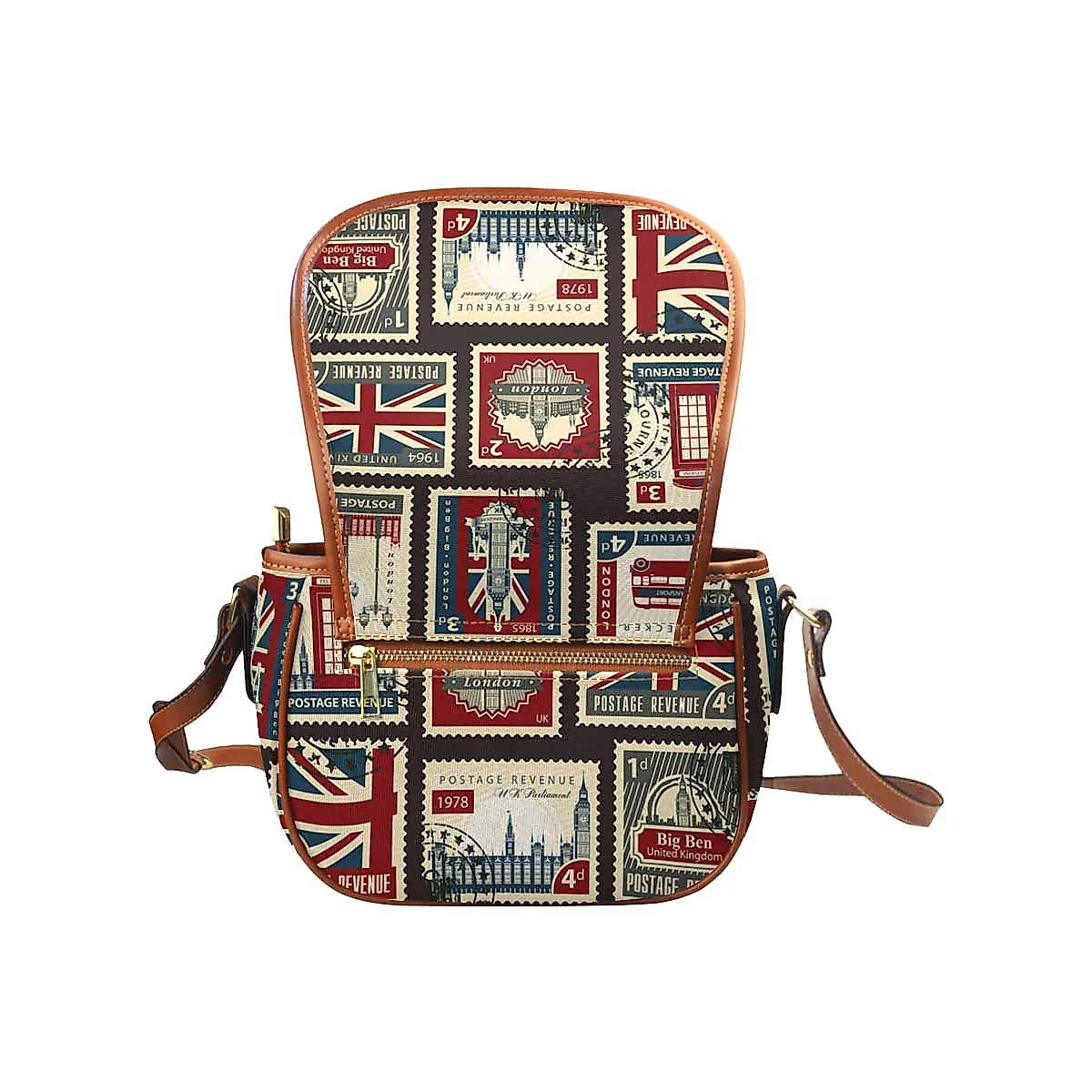 InterestPrint Stamps With the Union Jack, Parliament, Big Ben and London Boho Crossbody Saddle Shoulder Bag Sling Shoulder Bag