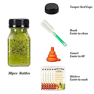 BAKHUK 36pcs 4oz Mini Plastic Juice Bottles with Caps, Empty Reusable Clear Bulk Beverage Containers for Juice, Milk and Other Beverages