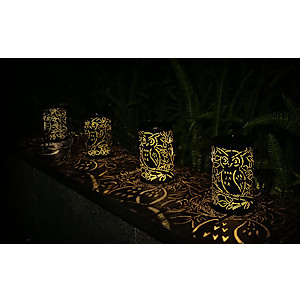 Esgarden Solar Lantern Bronze Owl Outdoor Light Solar Hanging Lanterns Retro Metal Solar Lantern with Handle Garden Decor Table Lights for Patio Yard Pathway (7.9 inch) (owl)