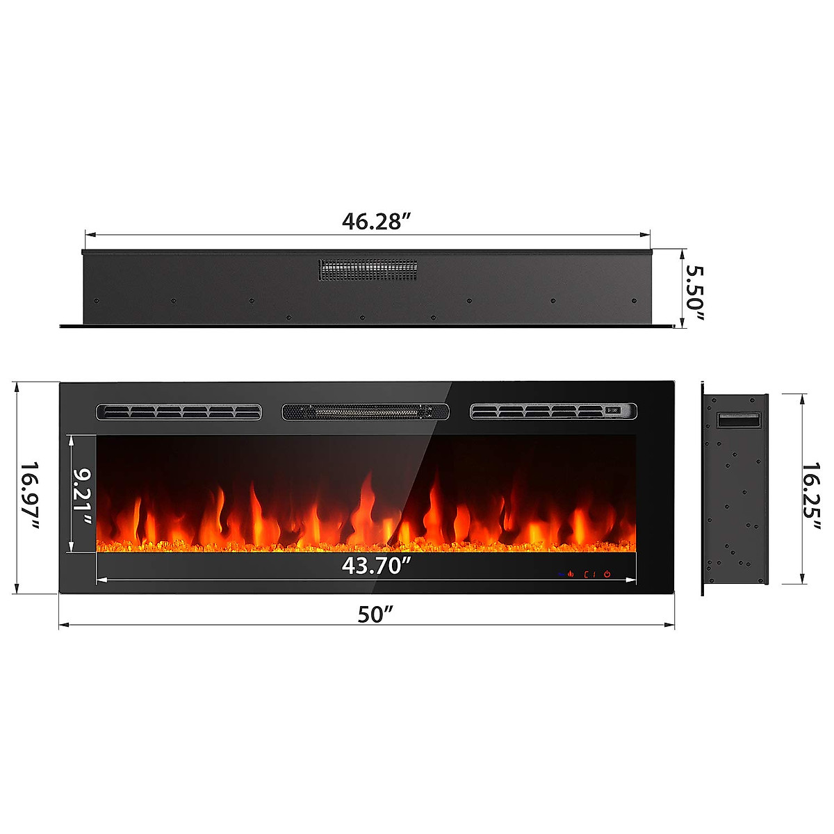 GMHome 80 Inches Wall Recessed Electric Fireplace Wall Mounted in-Wall Built Heater, Log Sets & Crystals, 9 Changeable Colors, with Remote, 1500W Fireplace, Black