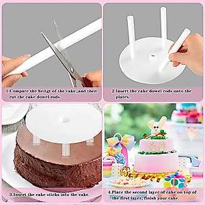 EBOCACB Smiley Plastic Cake Dowel Rods Set，12 Pcs White Plastic Cake Dowel Rods,12 Pcs Clear Cake Stacking and 4 Pcs Smiley Cake Separator Plates for 4, 6, 8, 10 Inch Cakes