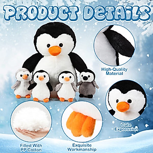 Harrycle 5 Pcs Penguin Plush Toy Set 1 Mommy Penguin Stuffed Animal with 4 Cute Babies in Her Belly 14 Inch Soft Cuddly Penguin Plushie for Kids Valentine's Day Birthday (Lovely Style)