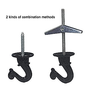 Swag Ceiling Hook 2 Sets Black Swag Ceiling Hooks Heavy Duty Swag Hooks with Hardware and Toggle Wings for Ceiling Installation Wall Fixing (2)