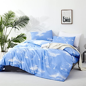 CLOTHKNOW Blue Cloud Full Comforter Set 3Pcs Blue White Bedding Comforter Sets Sky Comforter Soft Light Blue Full Size Comforter Sets