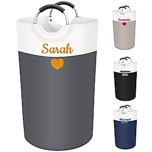 Personalized Laundry Basket, Embroidered Travel Laundry Hamper, Collapsible Laundry Baskets for College Dorm, Dirty Clothes Hamper, Waterproof Extra Large Laundry Bag with Handles with Name 90L-Grey