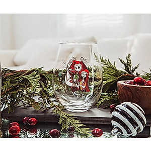 Disney The Nightmare Before Christmas Jack and Sally Stemless Wine Glass Tumbler | Holds 34 Ounces