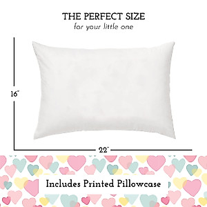 Little Sleepy Head Youth Pillow with Pillowcase 16x22, Soft Jumbo Toddler Pillow, Kids Pillow & Hypoallergenic Pillow Case - Best Kids Pillows for Sleeping, Perfect Kids Travel Pillow (Hearts)