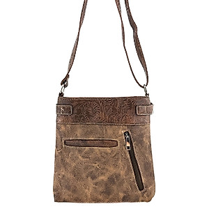 Justin West Western Laser Cut Rhinestone Silver Cross Messenger Handbag with CrossBody Strap (Beige Brown)