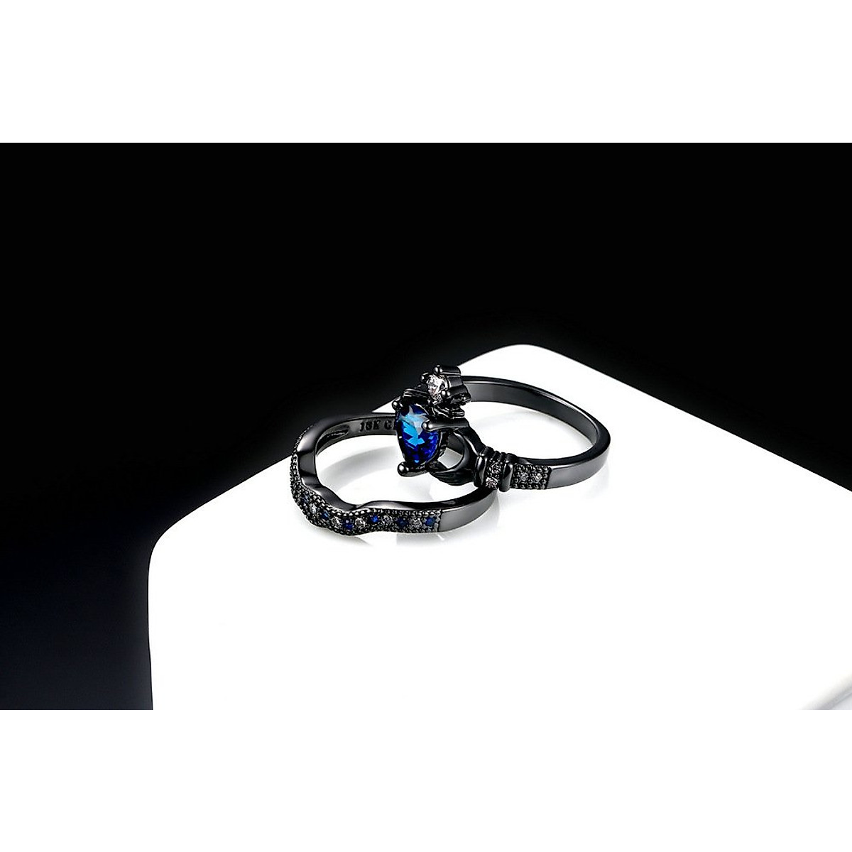 JAJAFOOK Women's Gold Plated Cubic Zirconia CZ Blue Rhinestone Heart Cut Bridal Crown Irish Claddagh Ring