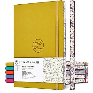 ZenART Faux Leather Dotted Journal - B5 Sized, 7 x 10-inch, Notebook with Vibrant Colors, Japanese Edge Motif - Lay Flat, with Grid for Journaling
