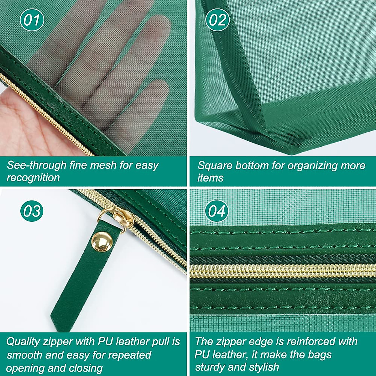 HRX Package Mesh Makeup Bag, 3pcs Travel Cosmetic Pouches with Zipper Toiletry Organizer Case for Purse Diaper Bag Tote Bag