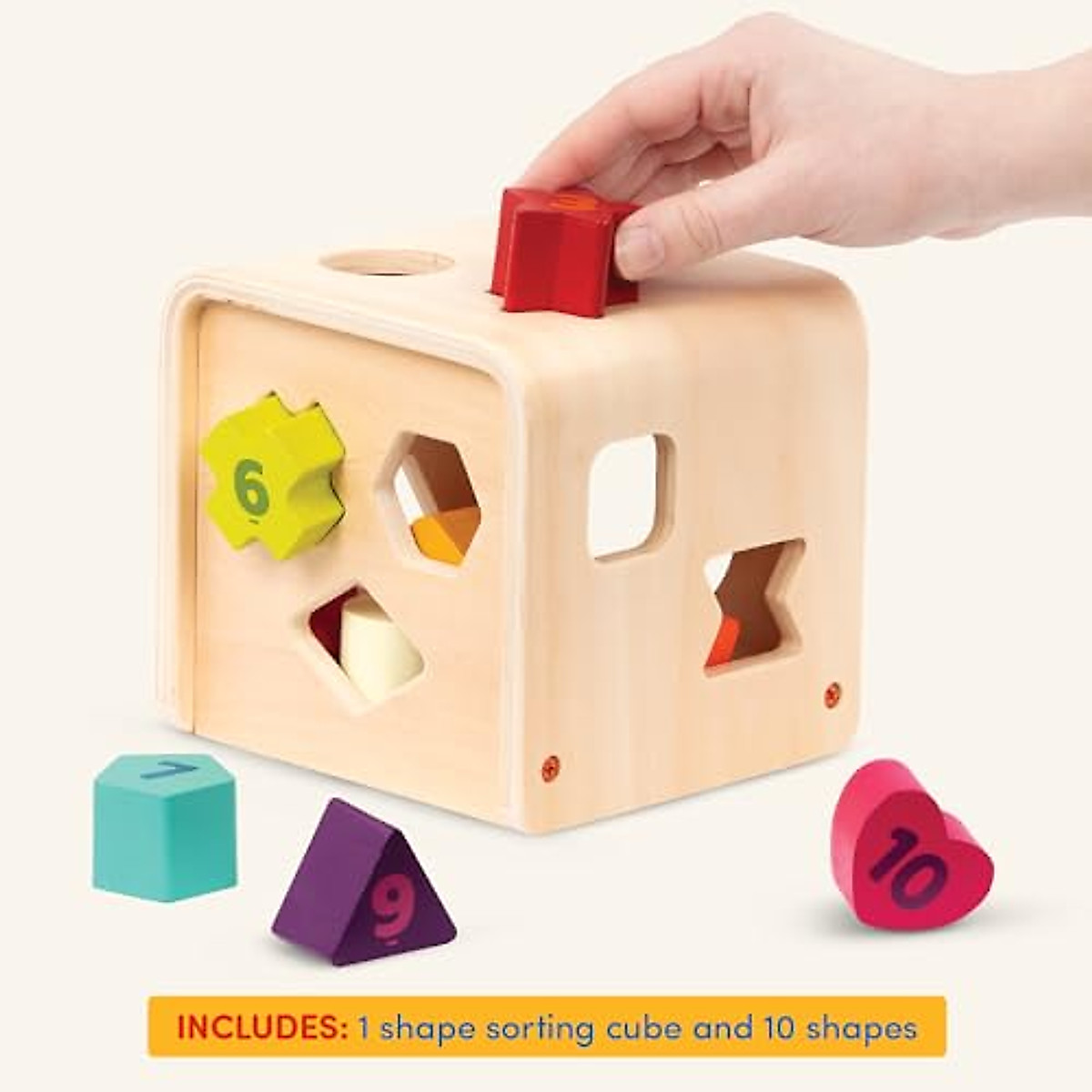 Battat – Shape Sorter For Toddlers, Kids – Wooden Learning Cube – 10 Colorful Wood Shapes With Numbers – Count & Sort Cube – 1 Year + – Count & Sort Cube