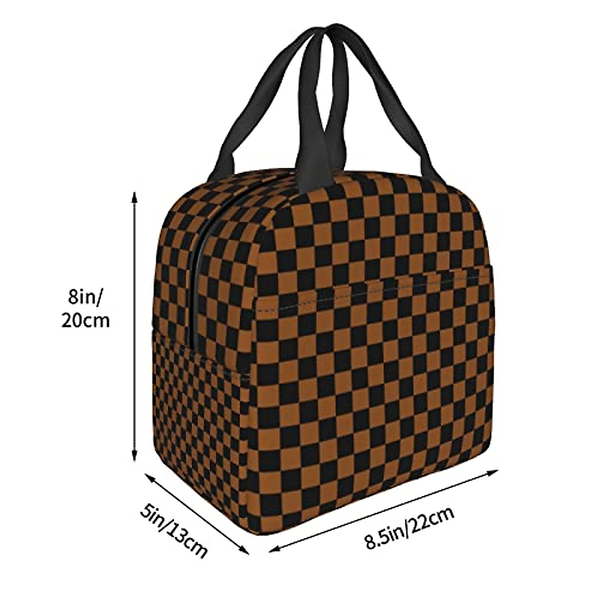 ayvcxui Brown and Black Plaid Race Checkered Flag Lunch Tote Reusable Lunch Bag Insulated Lunch Box for Students Work Outdoor Travel PicnicThermal Portable Bento Box Handbags Tote