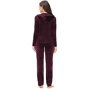 ANOTHER CHOICE Velour Tracksuit Women 2 Piece Zip-Up Velvet Sweatsuits Hooded Soft Jogging Set(Wine,Small)