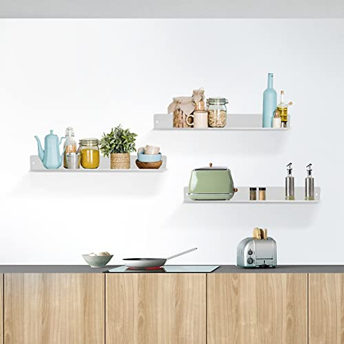 T&THOME 12"Wx8"D Linear Floating Shelf,Industrial Heavy Duty Stainless steel Metal Wall Mount,Simple Modern Country Farmhouse Style Design Wall Shelf, Bedroom, Living Room, Garage Storage Rack (WHITE)