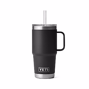 YETI Rambler 25 oz Tumbler with Handle and Straw Lid, Travel Mug Water Tumbler, Vacuum Insulated Cup with Handle, Stainless Steel, Black