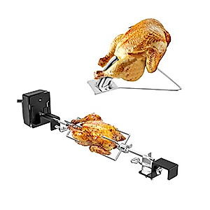Skyflame Stainless Steel Rotisserie Kit with Heavy Duty Rotisery Motor and Stainless Steel Vertical BBQ Chicken Roaster Rack